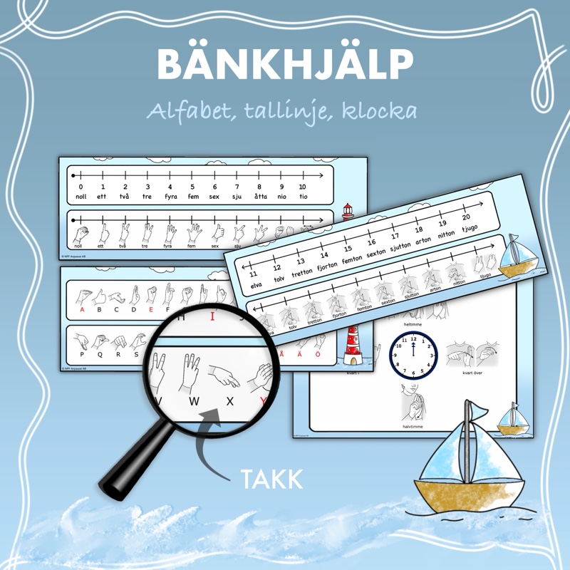 Bänkhjälp med TAKK – Alfabet, tallinje, klocka - NPF anpassat
